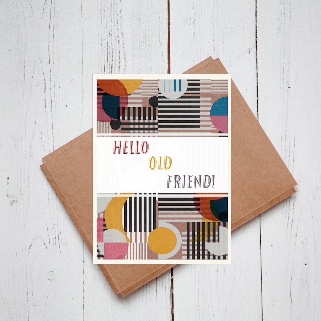 Retro Art Card: Hello Old Friend, Friendship Greetings - Etsy
