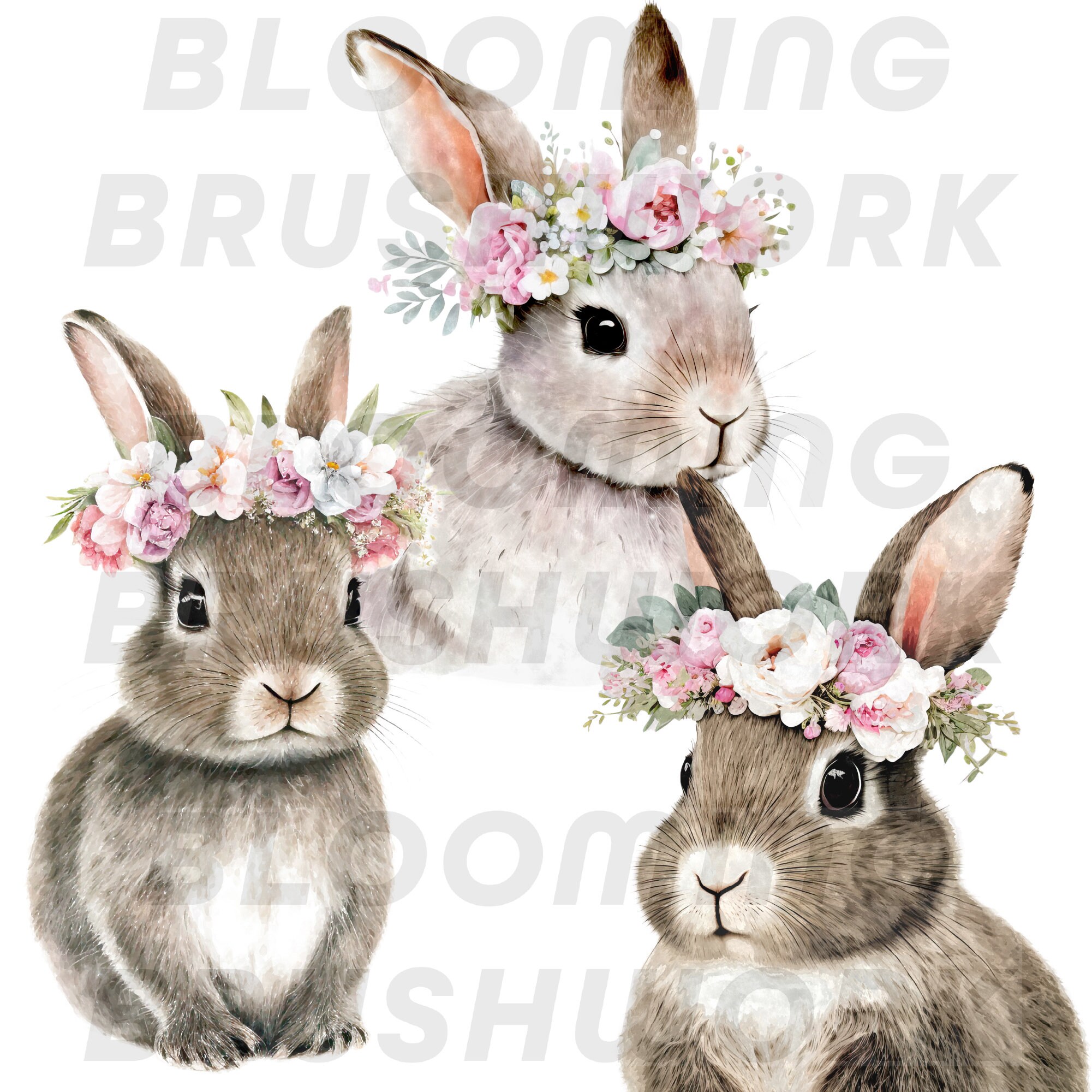 Flower Crown Watercolor Rabbit, Easter Bunny Clipart, Watercolor ...