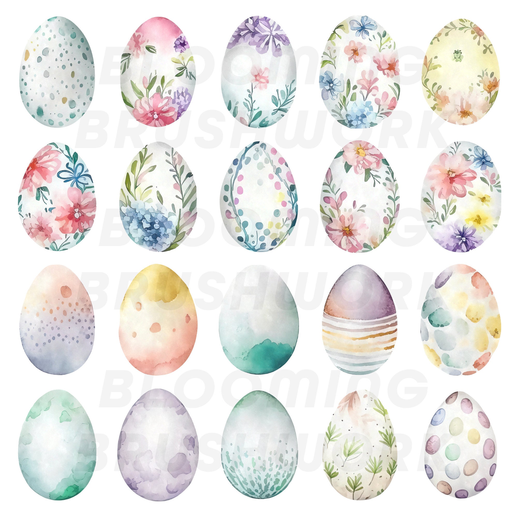 31 Jpeg Png Easter Eggs Clipart, Light Watercolor, Floral Design ...