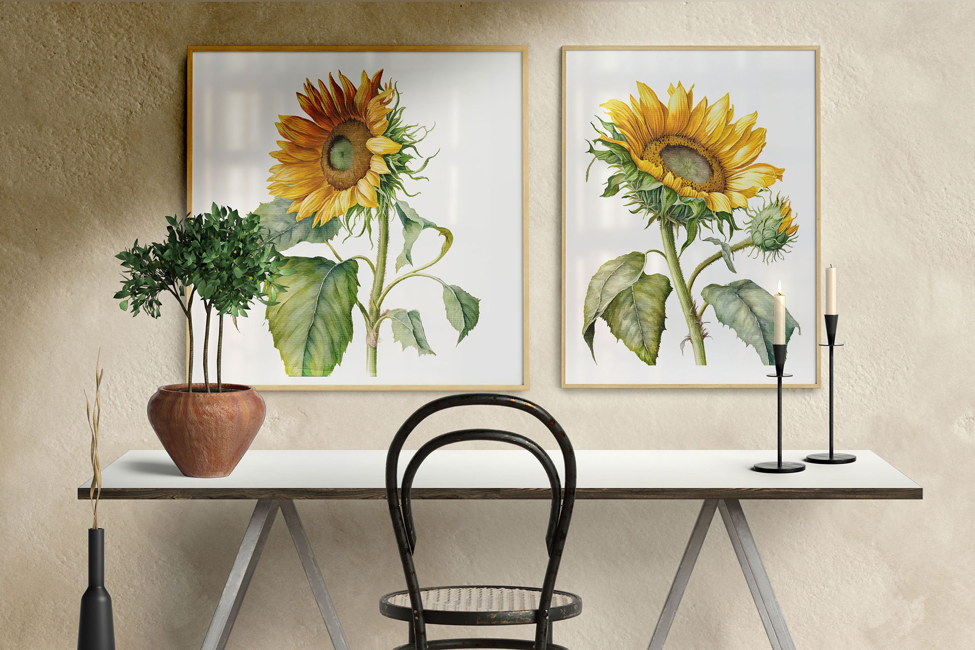 Premium Watercolor Sunflower Printable Set of 4, Botanical Wall Art ...