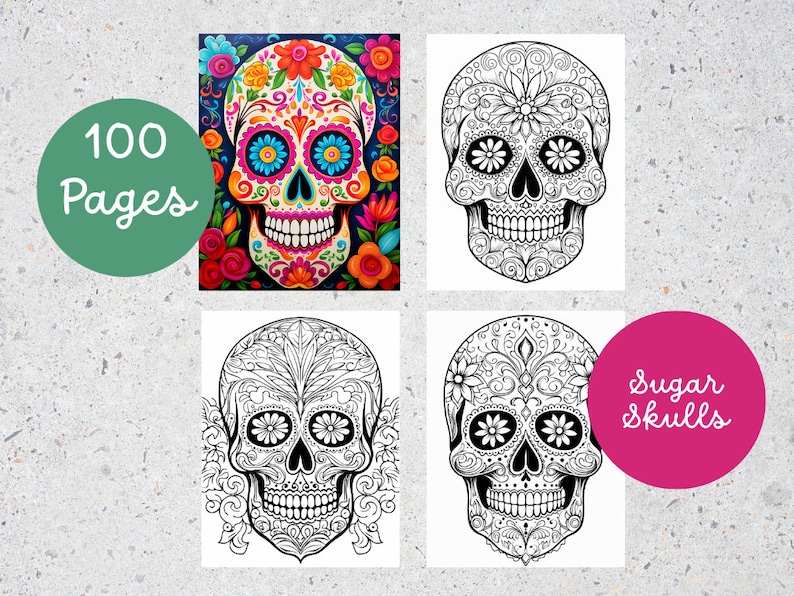 100 Sugar Skull Mandala Coloring Pages for Adults and Kids - Etsy