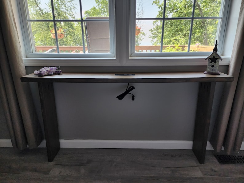 7" Deep Console Table W/ Power & Charging Outlet, Sofa Table, Behind ...