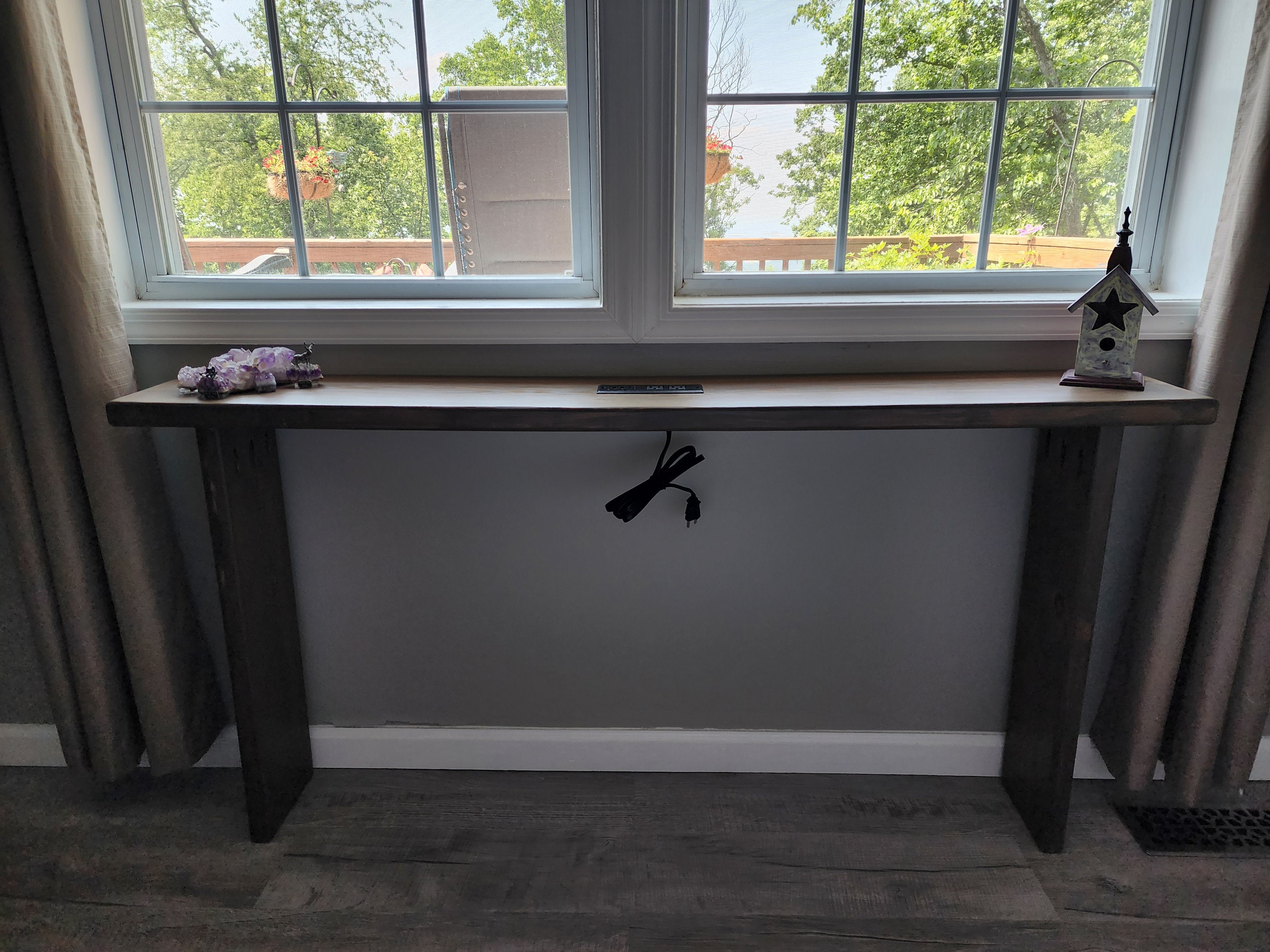 7" Deep Console Table W/ Power & Charging Outlet, Sofa Table, Behind ...