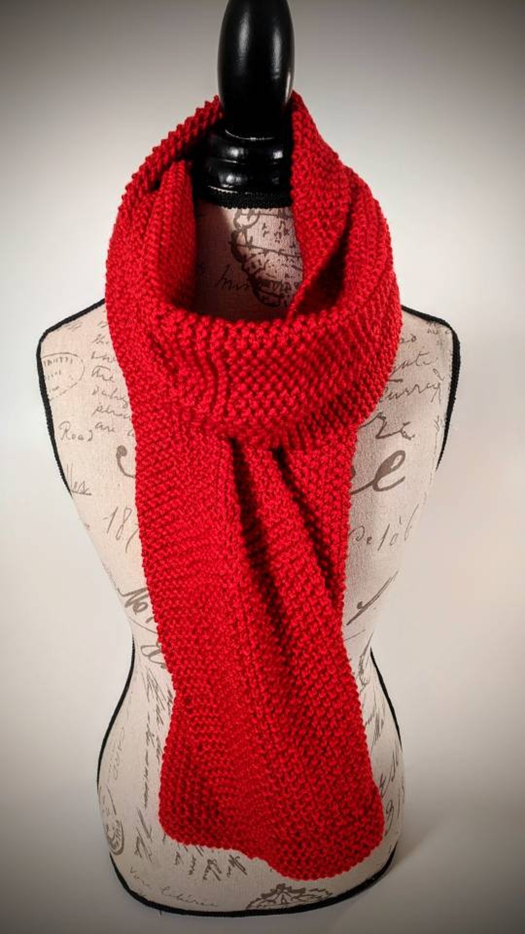Bright Red Scarf W/gray Accents Knit Scarf Unisex Scarf Ready to Ship ...