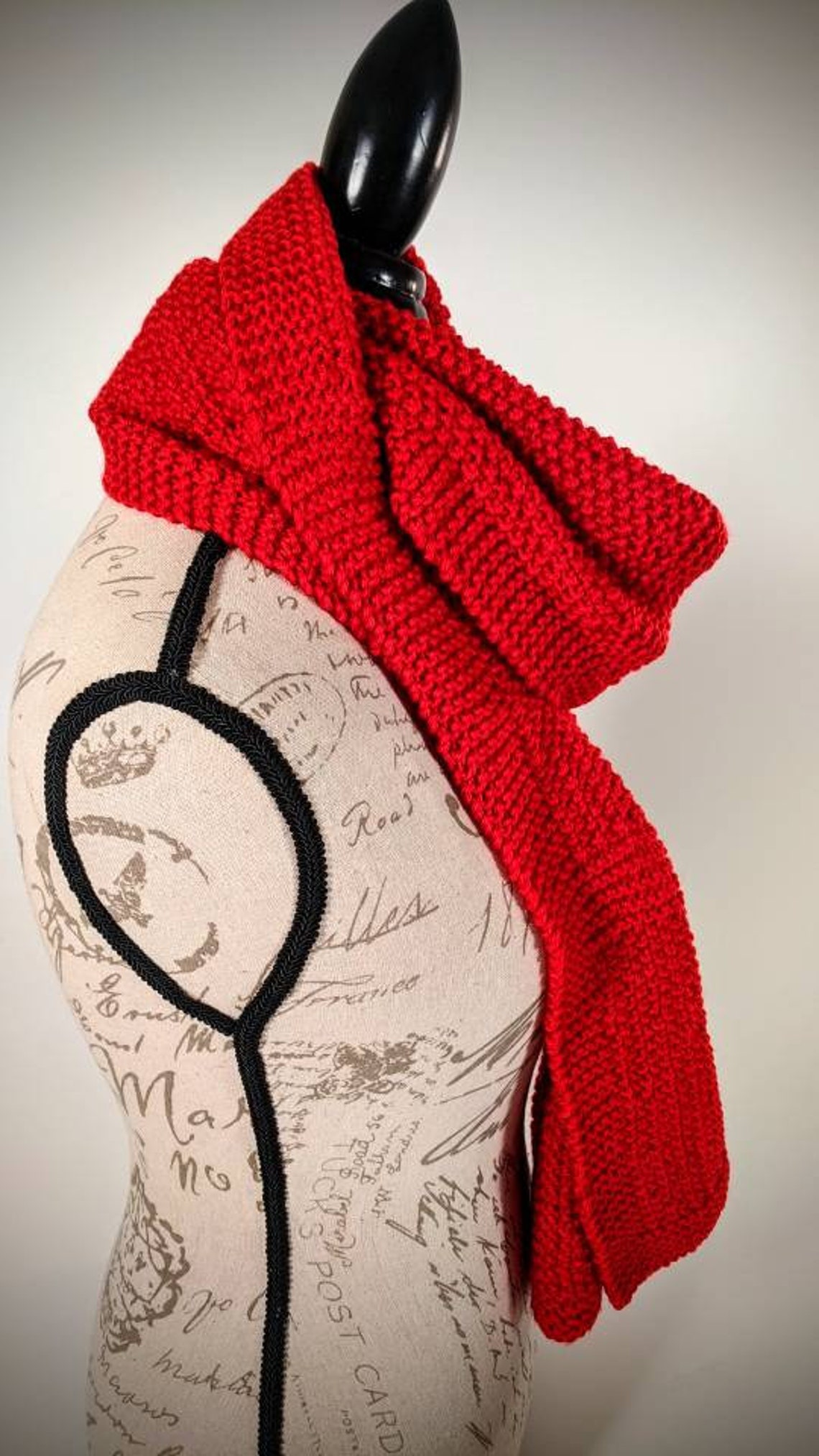 Bright Red Scarf W/gray Accents Knit Scarf Unisex Scarf Ready to Ship ...