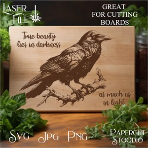 Laser Engrave File, Raven SVG, Lightburn Glowforge Signs Cutting Boards ...