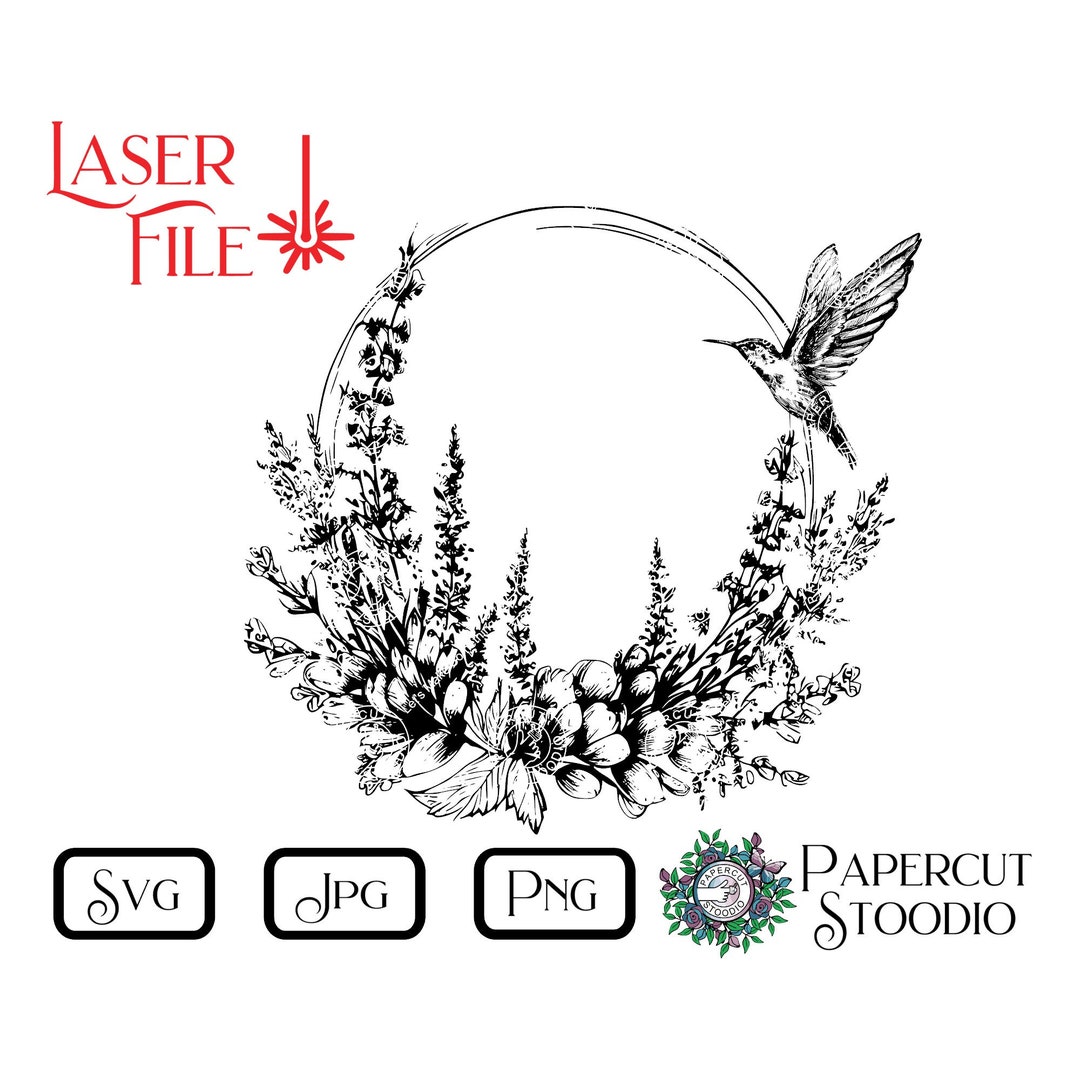 Laser Engrave File, Hummingbird Flowers SVG, Spring Garden Flowers ...