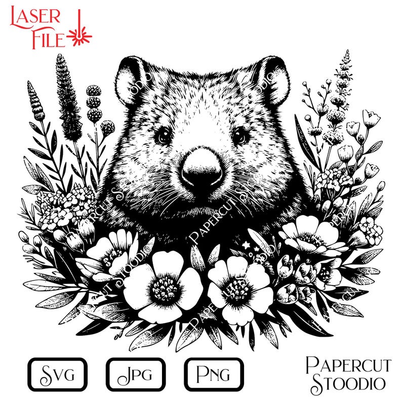 Laser Engrave File, Wombat Flowers SVG, Digital File for Wood Cutting ...