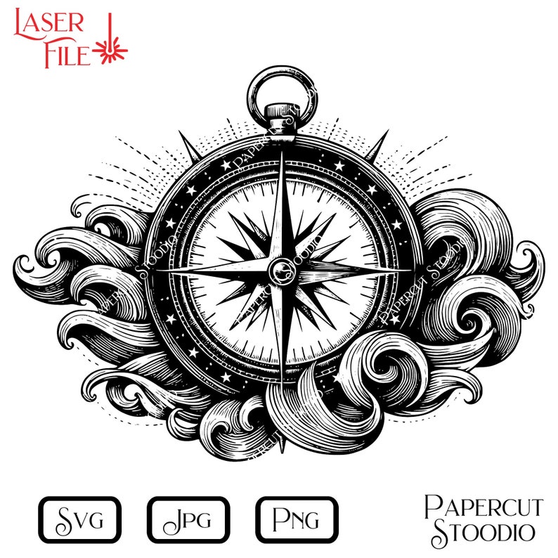 Laser Engrave File, Compass Waves SVG, Lightburn Glowforge Wood Burn ...