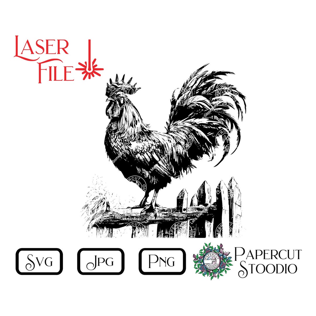 Laser Engrave File, Rooster SVG, Chicken Country Lightburn Glowforge ...