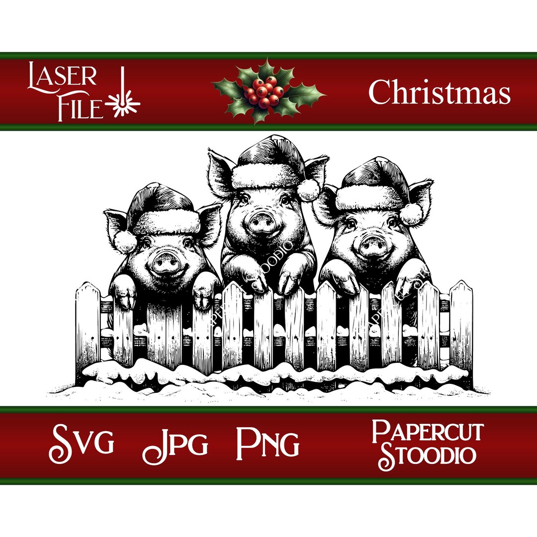 Laser Engrave File, Christmas Pigs Svg, DIY Christmas Signs Cutting ...