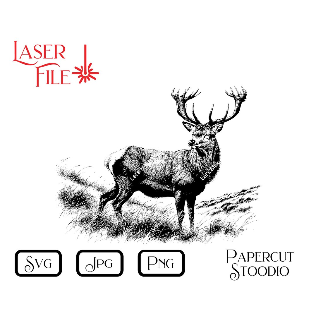 Laser Engrave File, Red Deer SVG, Lightburn Glowforge for Signs Cutting ...