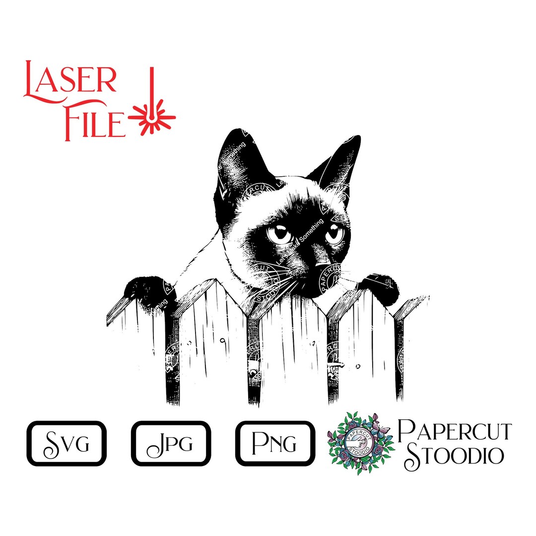 Laser Engrave File, Siamese Cat Peek SVG, DIY Door Hanger Cat Fence ...