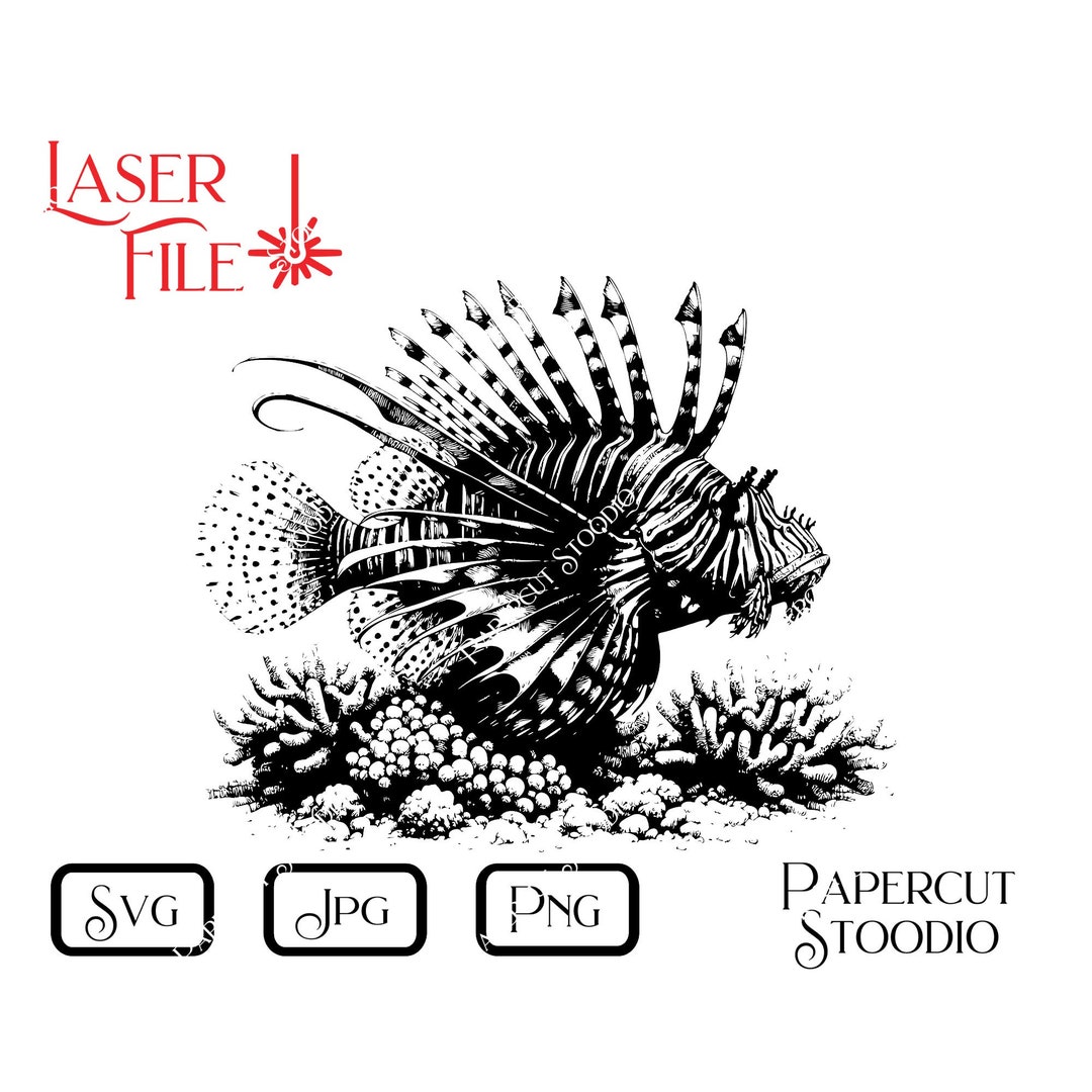 Laser Engrave File, Lionfish SVG, Beach Ocean Sea Lightburn Glowforge ...