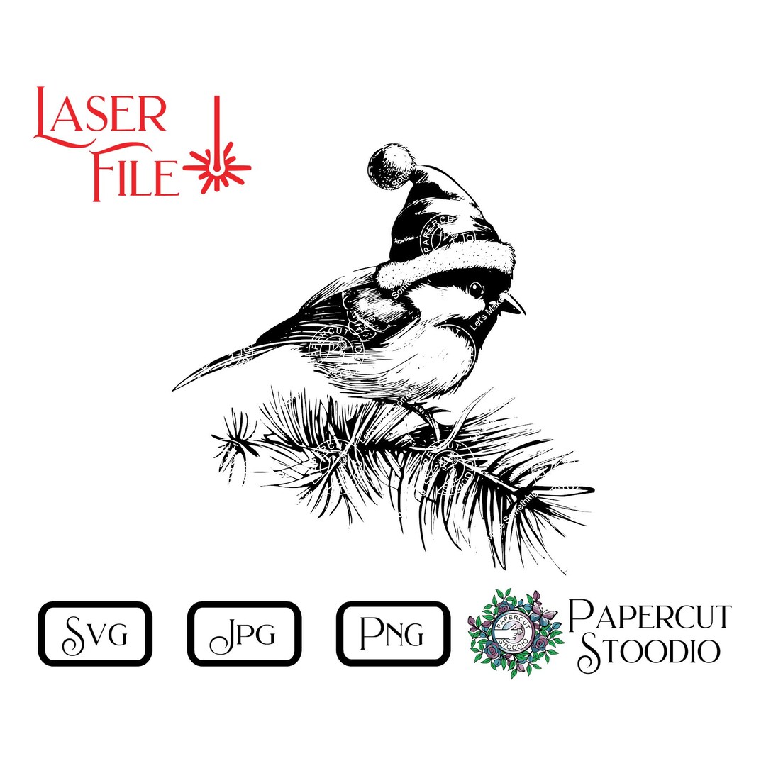 Laser Engrave File, Chickadee Santa Hat Svg, DIY Christmas Signs Cutting Boards Wood ...