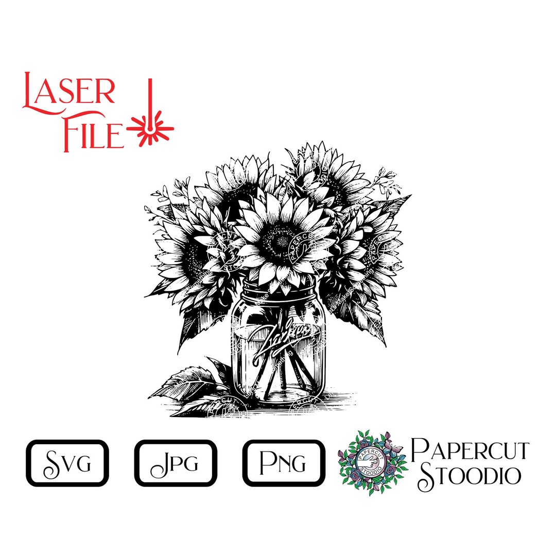 Laser Engrave File, Jar Sunflowers SVG, for Lightburn Glowforge Kitchen ...