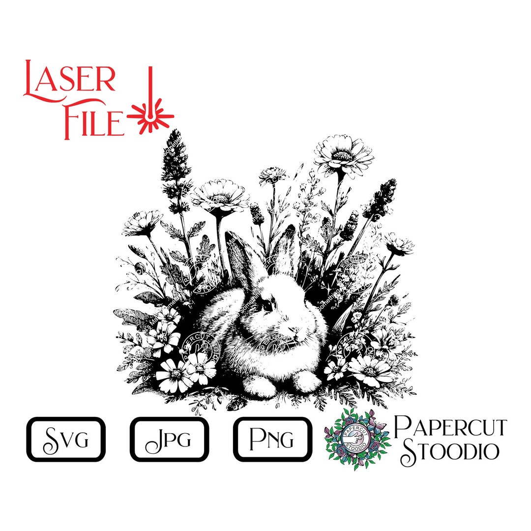 Laser Engrave File, Wildflower Rabbit SVG, Lightburn Glowforge Signs ...