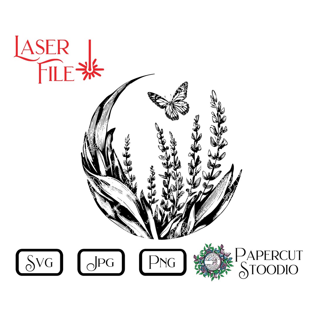 Laser Engrave File, Garden Butterfly SVG, Spring Garden Flowers Rustic ...