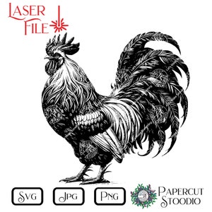 Laser Engrave File, Farm Rooster SVG, for Lightburn Glowforge Wood ...