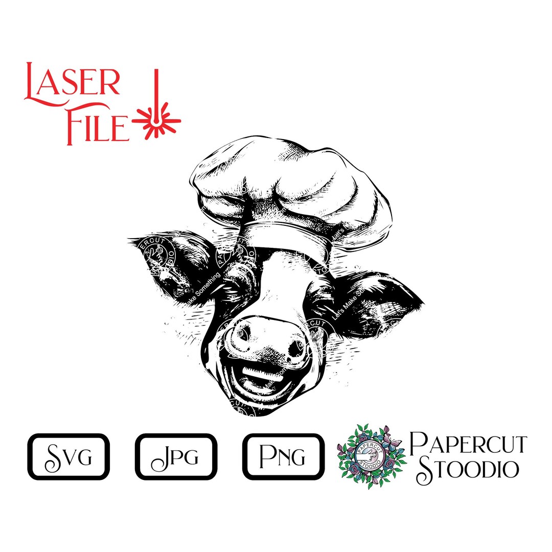 Cow Chef SVG, Farmhouse Kitchen Laser Engrave File (digital Download ...
