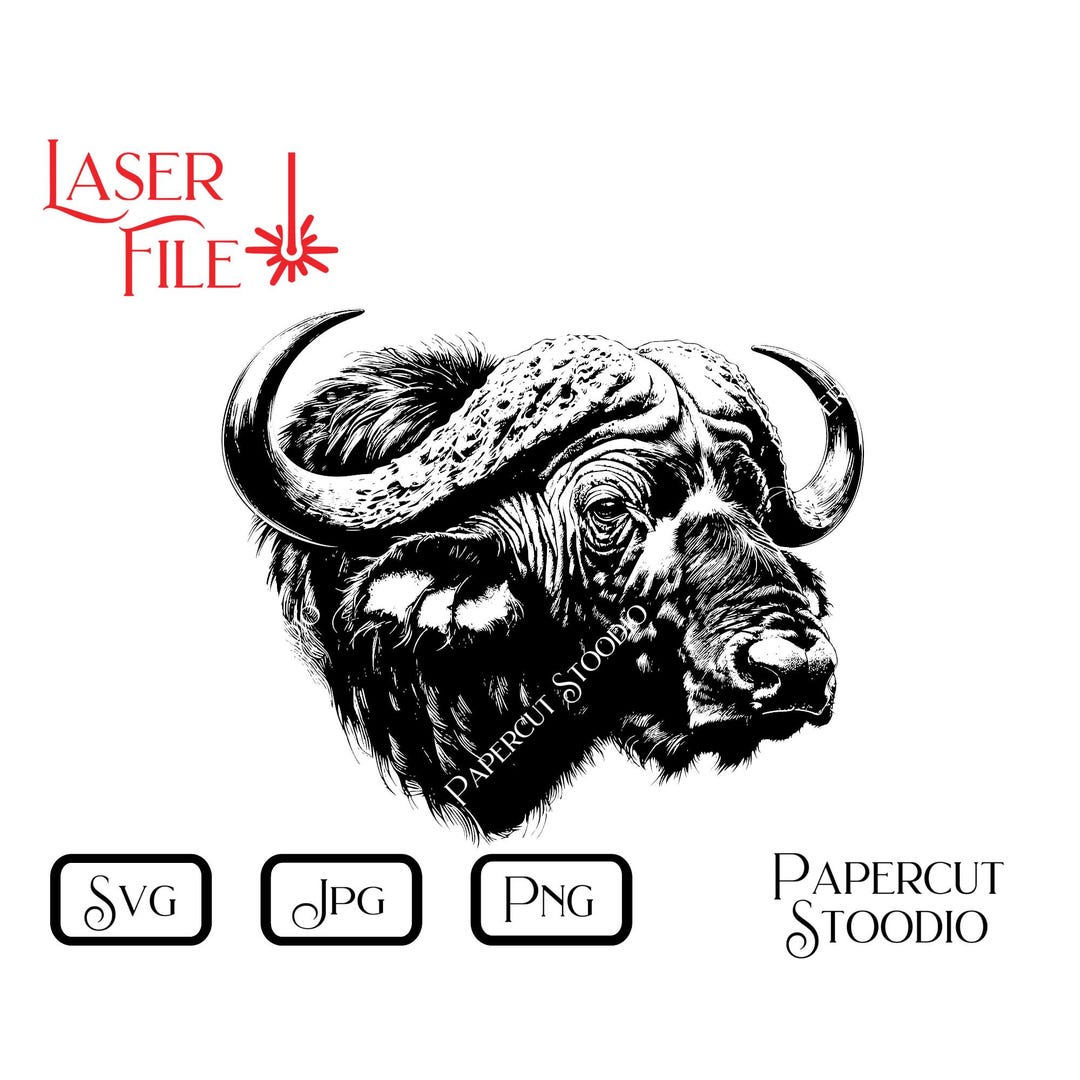 Laser Engrave File, Cape Buffalo SVG, Laser File Lightburn Glowforge ...