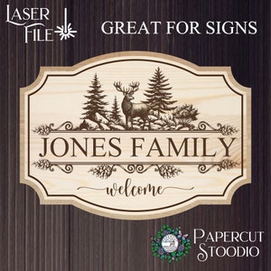 Laser Engrave File, Pine Stag Monogram SVG, Lightburn Glowforge Digital ...