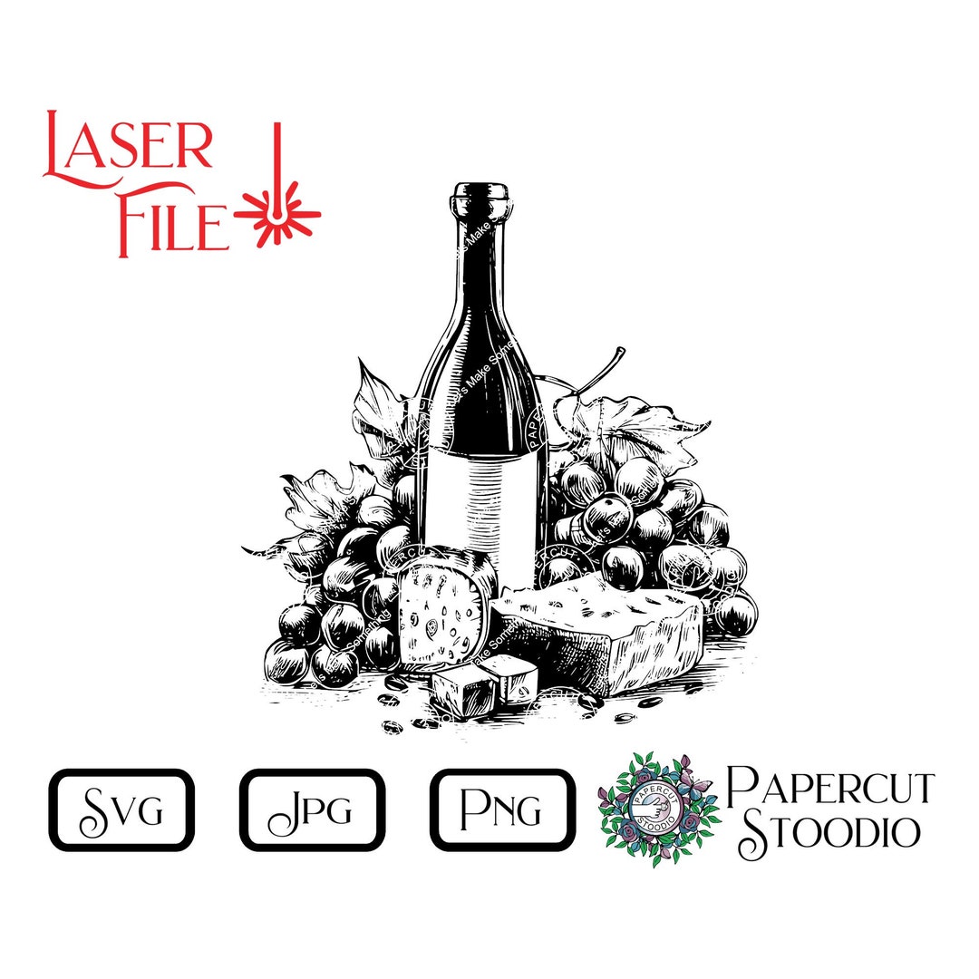 Laser Engrave File Grapes Wine Cheese SVG, for DIY Cutting Board ...