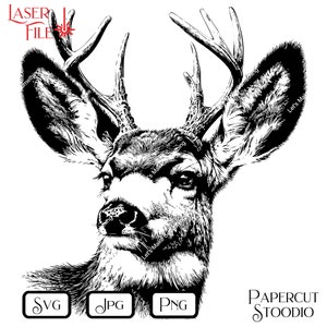Laser Engrave File, Mule Deer Head SVG, Lightburn Glowforge Signs ...