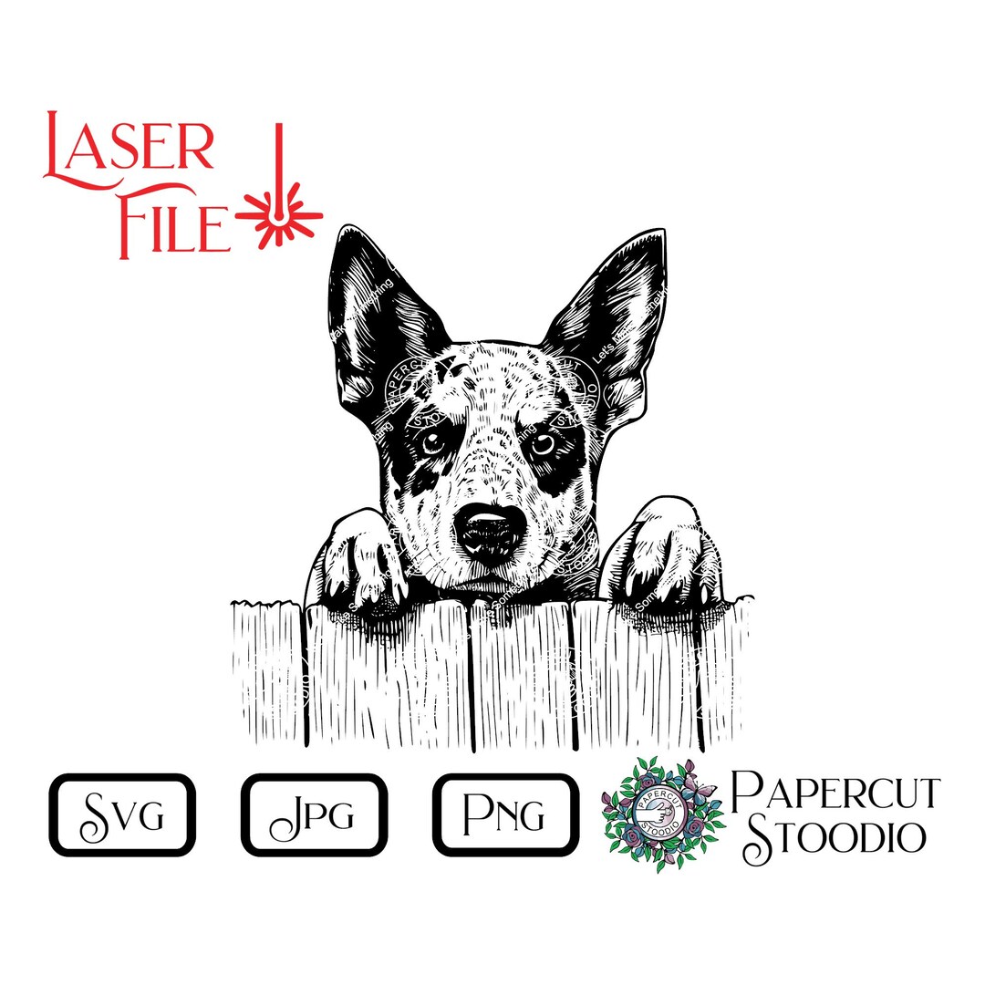 Laser Engrave File, Blue Healer Dog Peek SVG, DIY Door Hanger Dog Fence ...