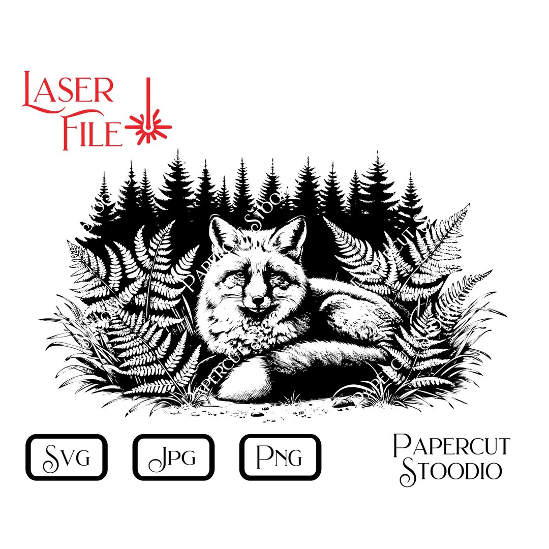 Laser Engrave File, Fern Fox SVG, Lightburn Glowforge Signs Cutting ...