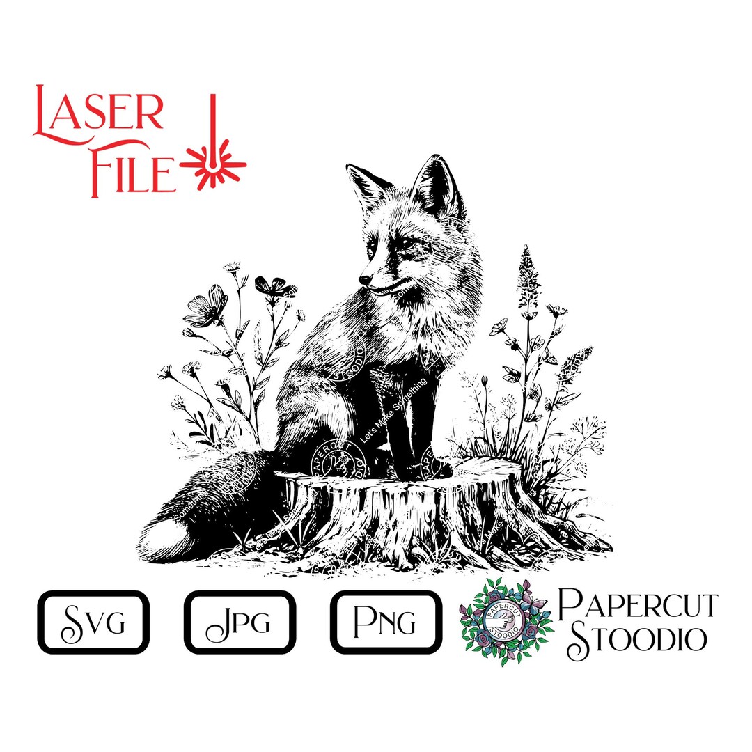 Laser Engrave File Fox Stump 2 SVG, Lightburn Glowforge Signs Cutting ...