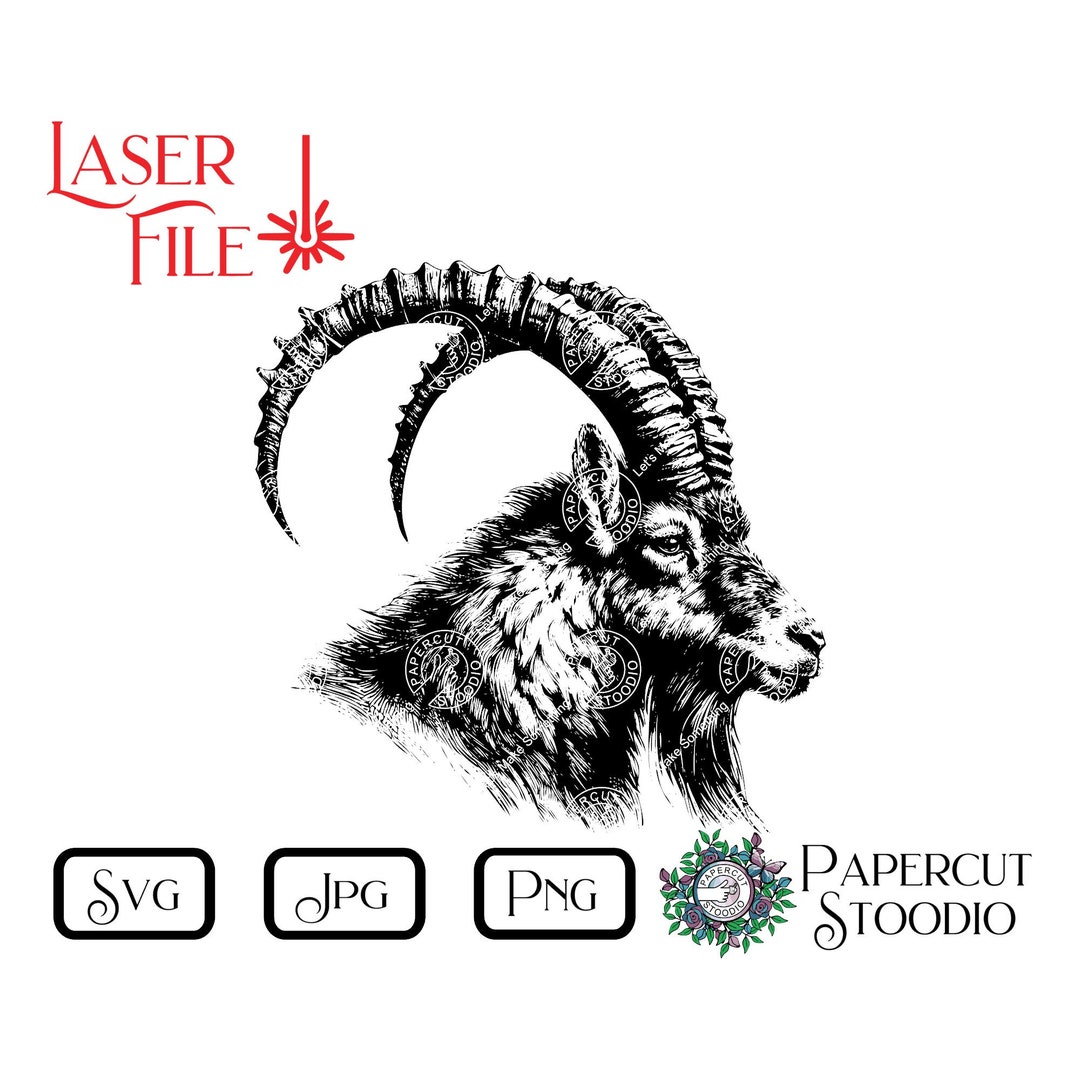 Laser Engrave File, Ibex Head SVG, Lightburn Glowforge for Signs ...