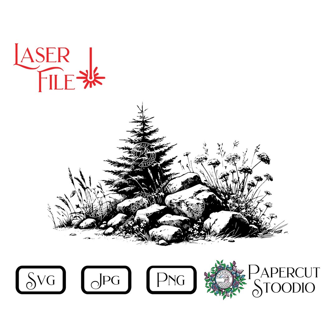 Laser Engrave File, Mini Spruce Tree SVG, Lightburn Glowforge Tree ...