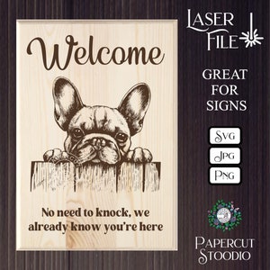 Laser Engrave File, Frenchie Dog Peek SVG, DIY Door Hanger Dog Fence ...
