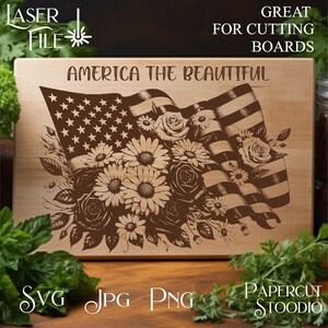 Laser Engrave File, American Flag Flowers SVG, Lightburn Glowforge ...