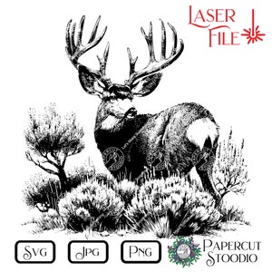 Laser Engrave File, Mule Deer SVG, Lightburn Glowforge Signs Cutting ...