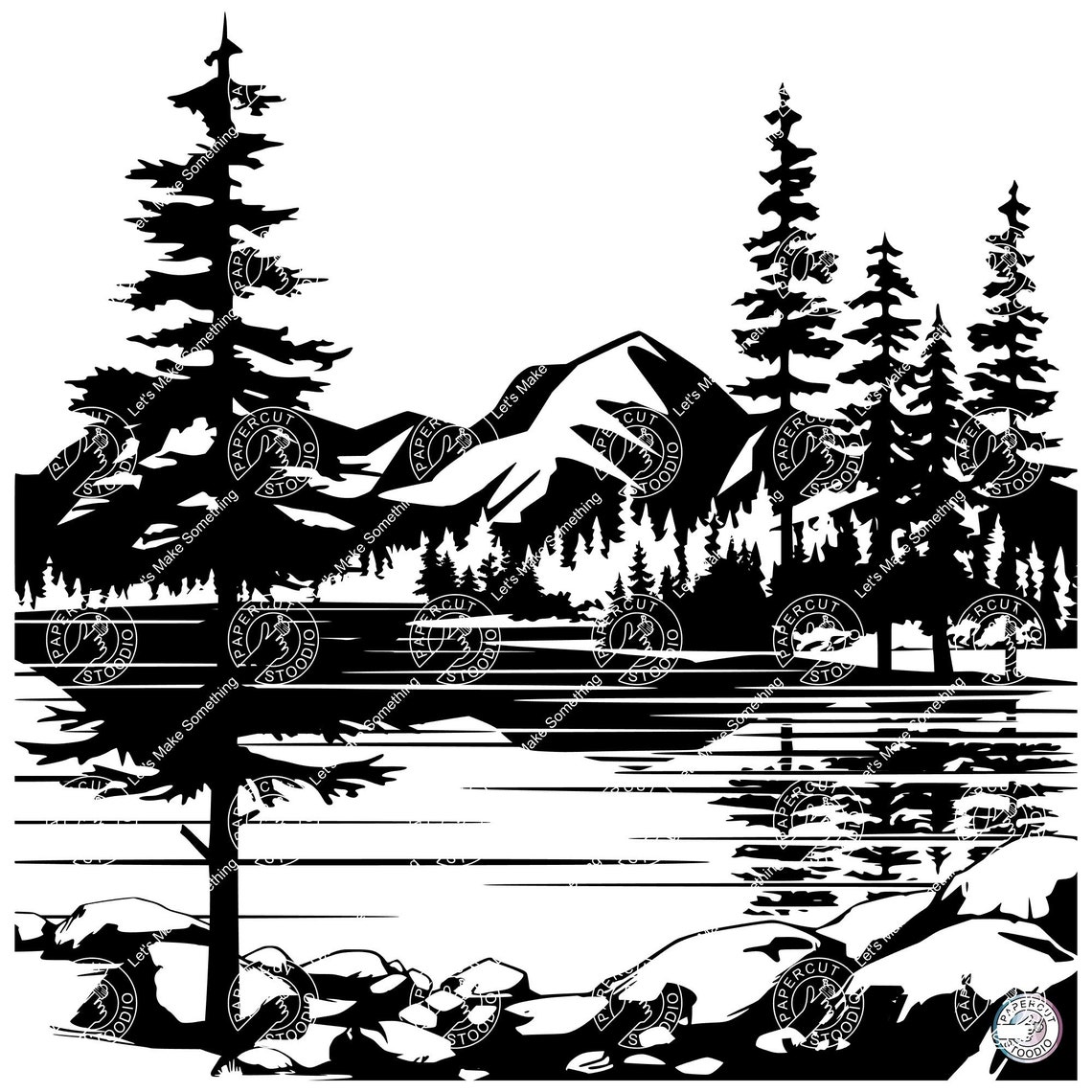 Lake Scene SVG DXF Jpg Square Lakeview Scenic Lake Mountain - Etsy