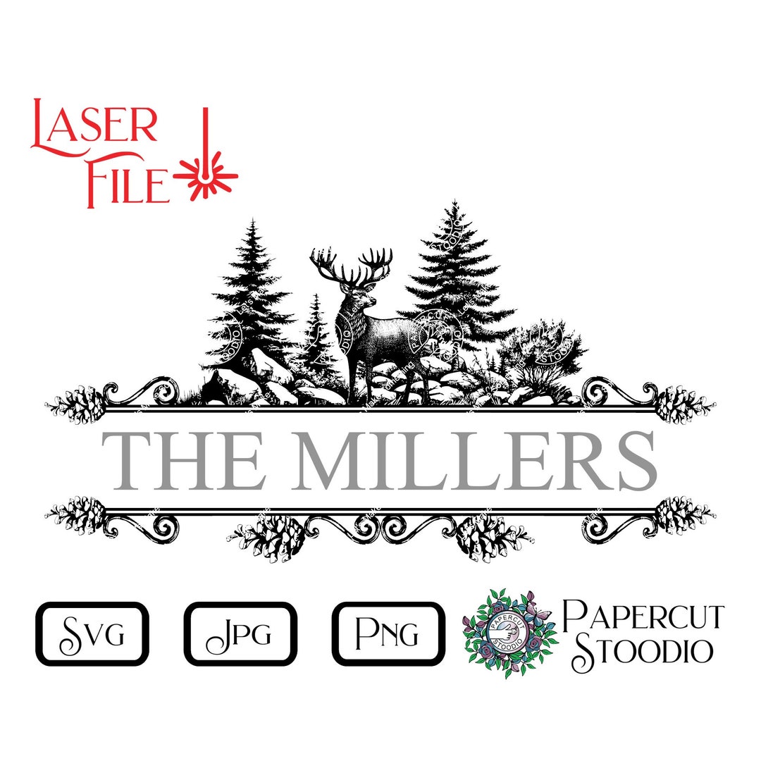 Laser Engrave File, Pine Stag Monogram SVG, Lightburn Glowforge Digital ...