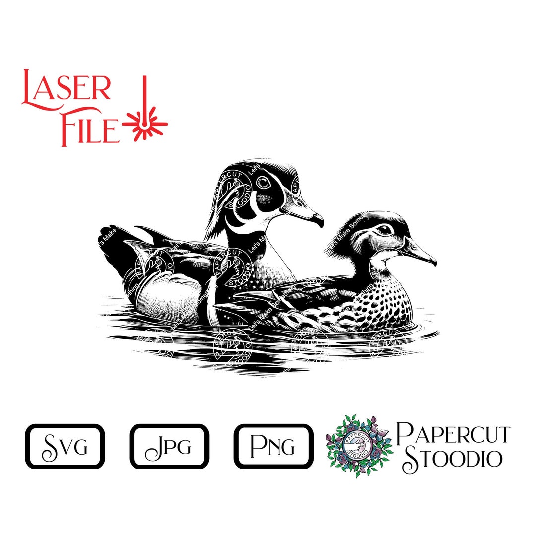 Laser Engrave File, Wood Duck Pair SVG, Lightburn Glowforge Wood Burn ...