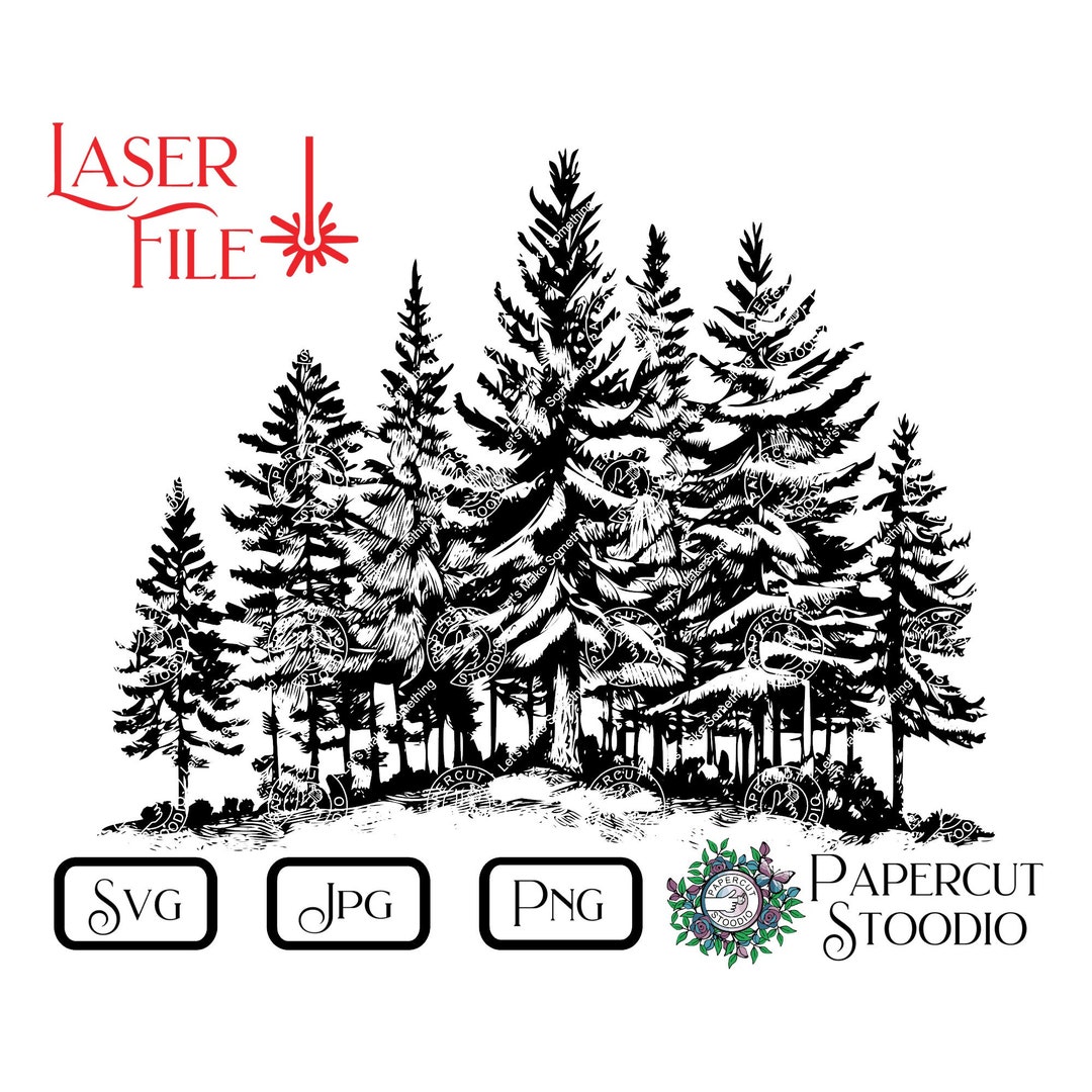 Laser Engrave File, Forest SVG, Lightburn Glowforge Wood Burn DIY Cabin ...