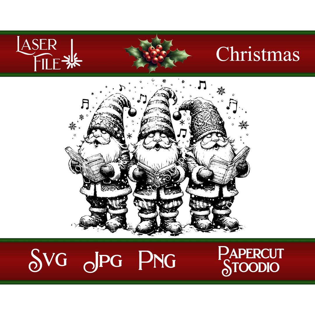 Laser Engrave File, Caroling Gnomes SVG, Lightburn Glowforge Xtool ...