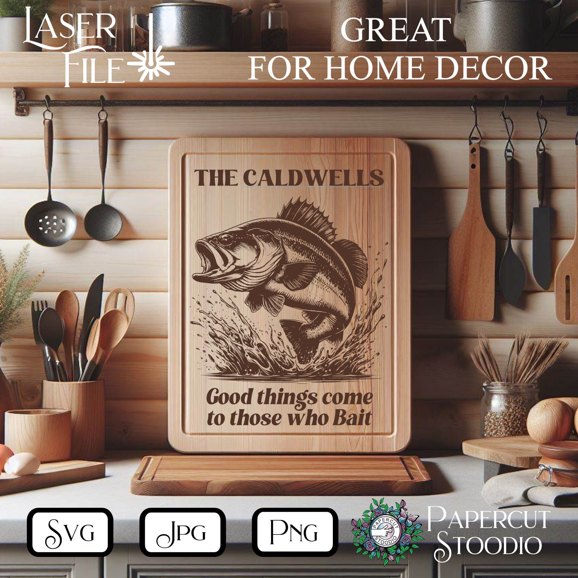Laser Engrave File, Bass Fish SVG, Lightburn Glowforge Signs Cutting ...
