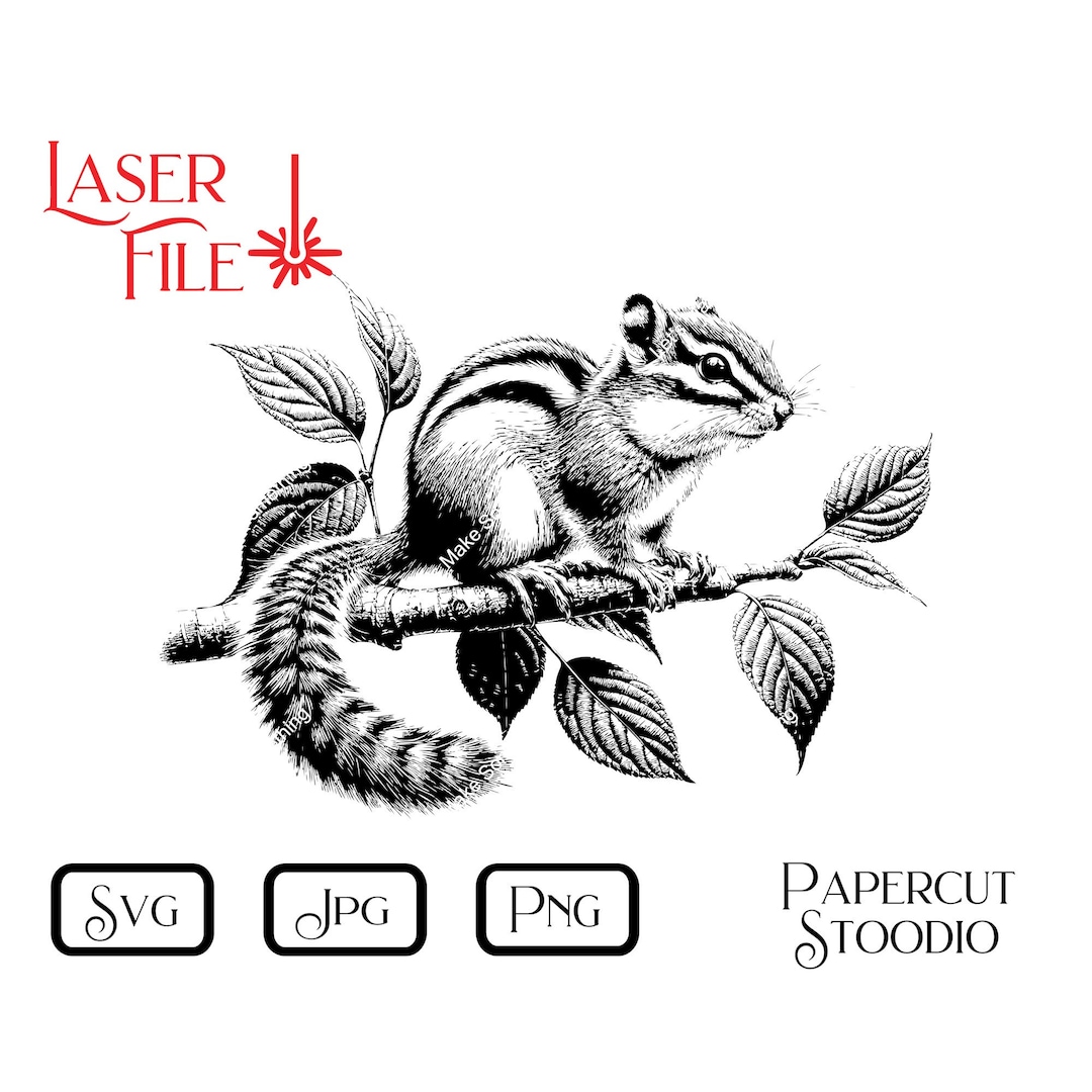 Laser Engrave File, Chipmunk Branch SVG, Lightburn Glowforge Wood Burn ...