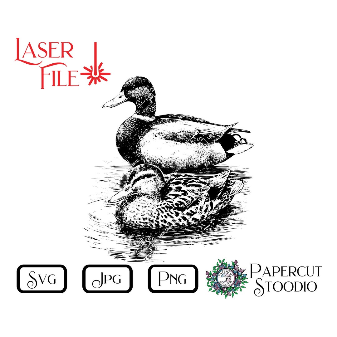 Laser Engrave File, Duck Pair SVG, Lightburn Glowforge Wood Burn Lake ...