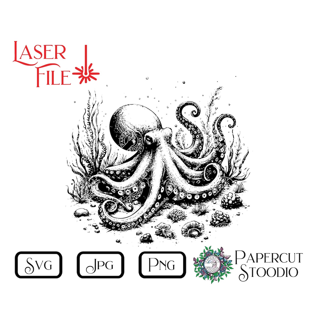 Laser Engrave File, Octopus SVG, Beach Ocean Sea Lightburn Glowforge ...