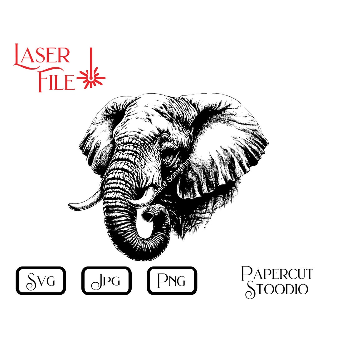 African Elephant Head Laser Engrave File SVG, PNG, JPG (digital ...