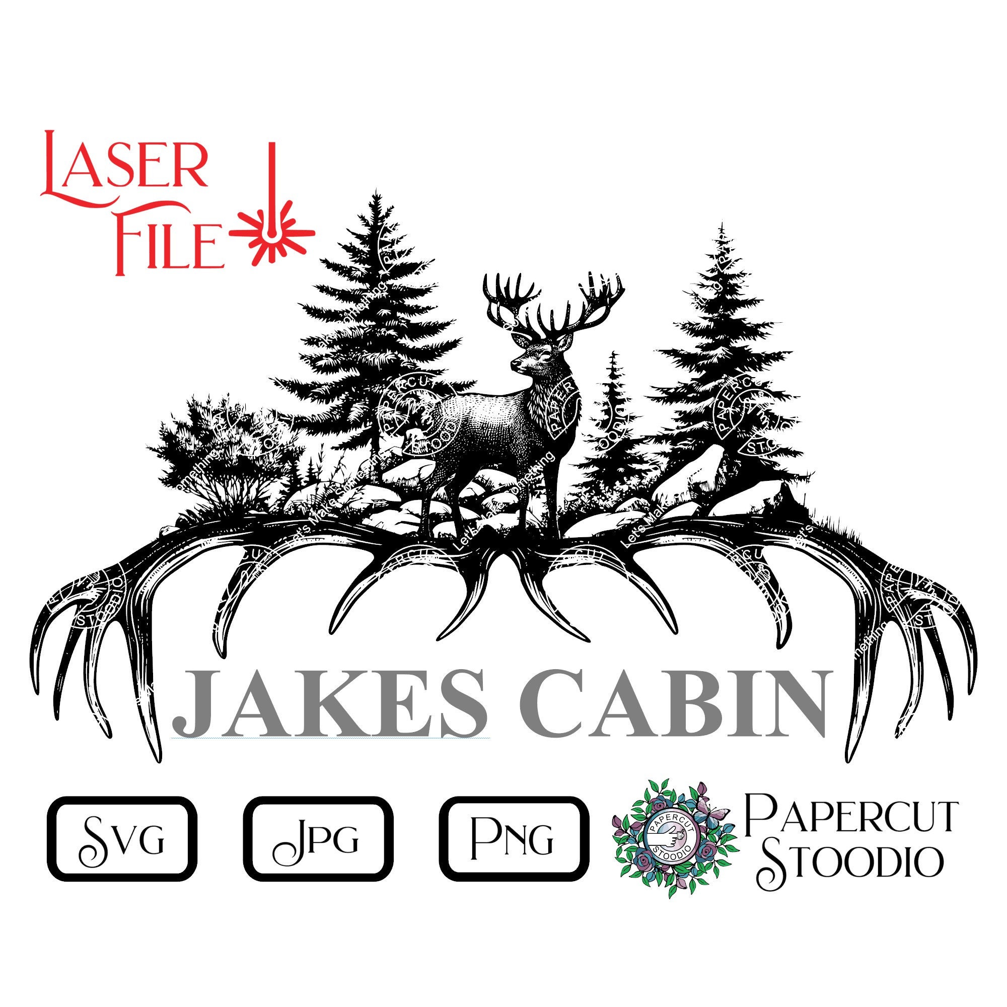 Laser Engrave File, Pine Stag Monogram SVG, Lightburn Glowforge Digital ...