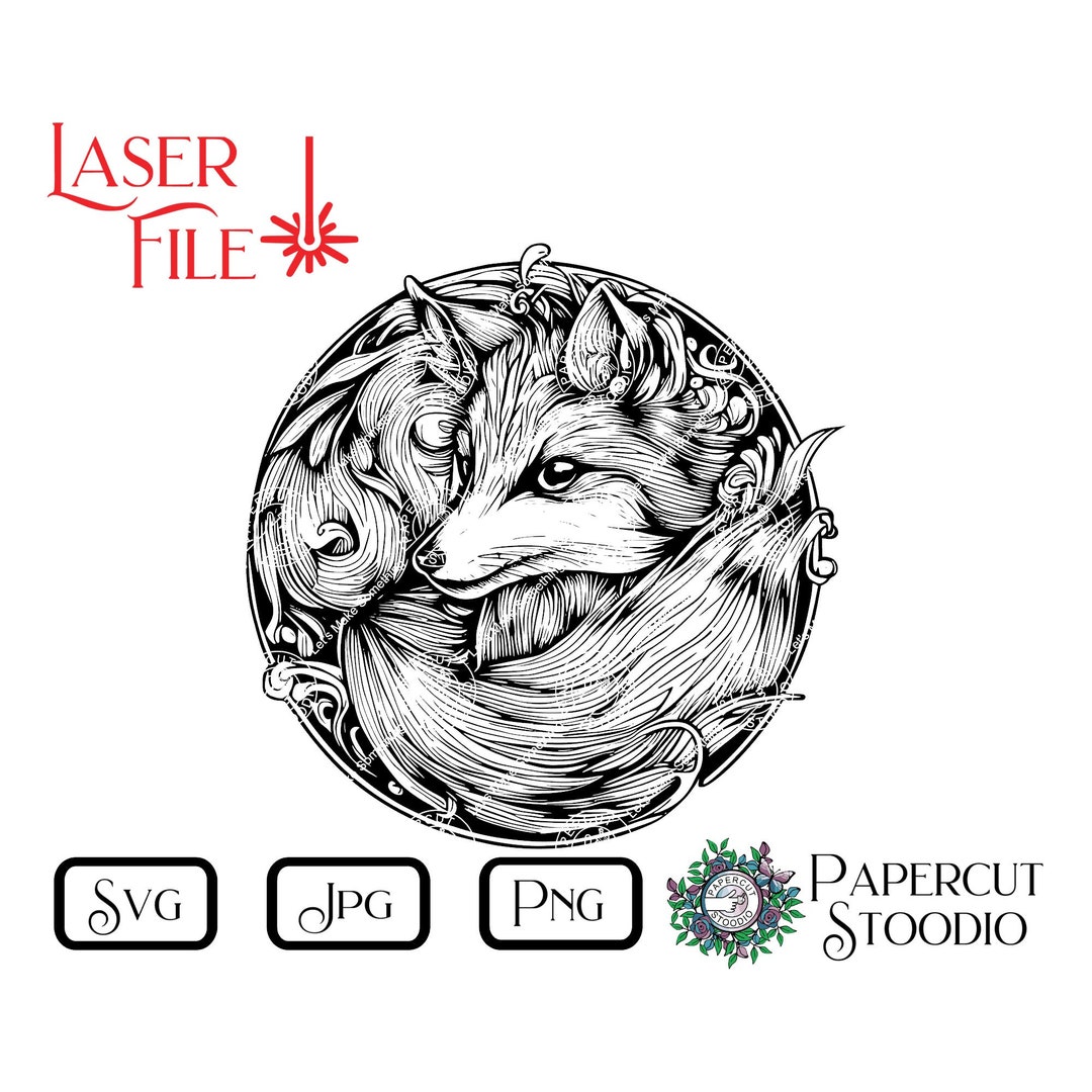 Laser Engrave File, Fox Circle SVG, Lightburn Glowforge for Woodworking ...