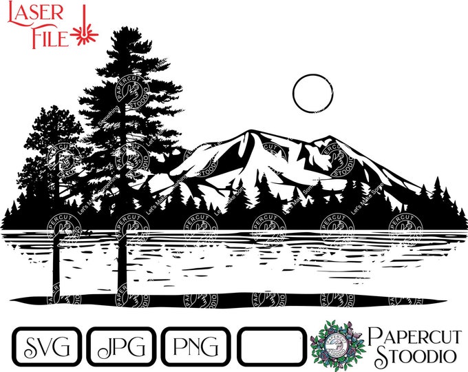 Lake Scene SVG DXF Round Lakeview Scenic Lake Mountain Forest - Etsy Canada