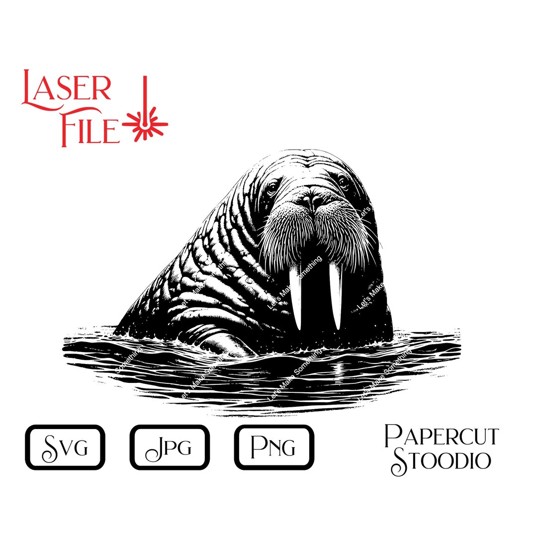 Laser Engrave File, Walrus SVG, Sealife Ocean Sea Lightburn Glowforge ...